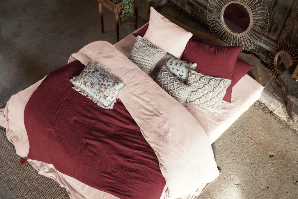 Bout de Lit 90 x 200 cm – Double Gaze de Coton – Bordeaux - Mon Linge ...
